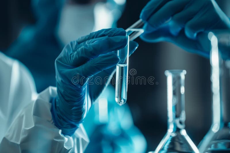 Gloved Hand Holding a Test Tube in the Lab Stock Image - Image of ...