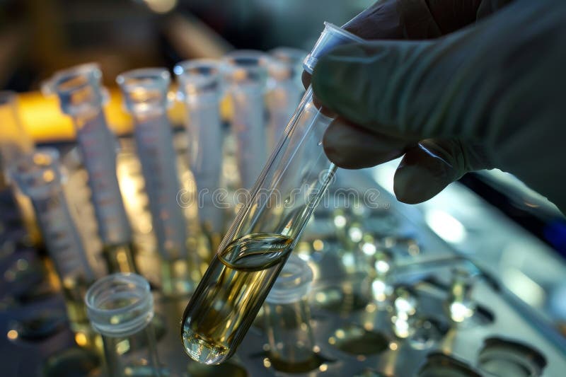 Gloved Hand Holding a Test Tube in the Lab Stock Photo - Image of ...