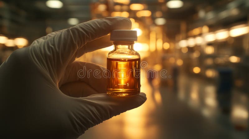 Gloved Hand Holds Amber Liquid Sample Vial Stock Illustration ...