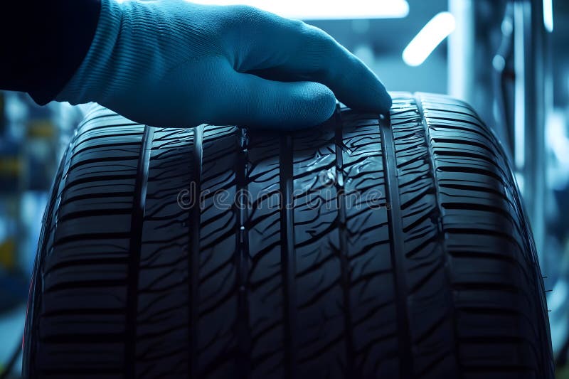 Gloved Hand Inspecting Tire Tread Automotive Workshop Stock Photos ...