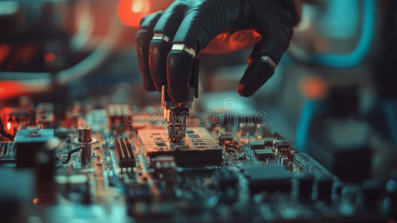 Gloved Hand Installing Component on Circuit Board Stock Illustration ...