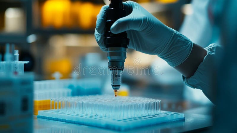 Gloved Hand Operating Laboratory Equipment with Test Tubes Stock ...