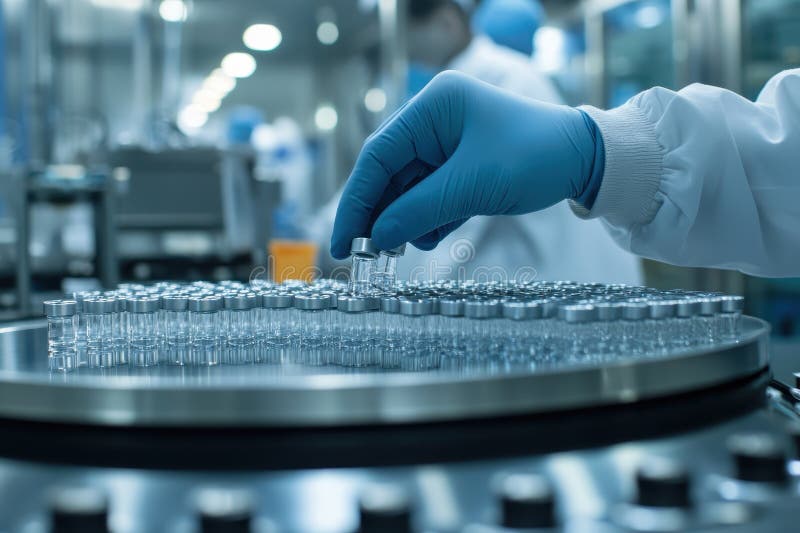 A Gloved Hand Places a Vial in a Laboratory Setting, Indicating ...