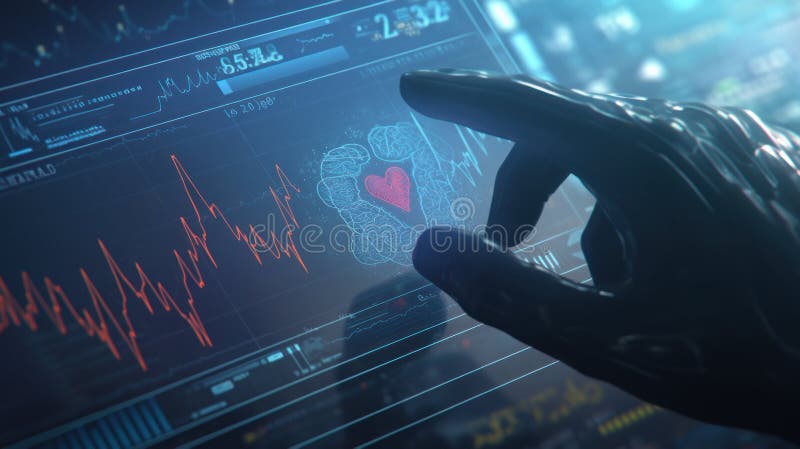 A Gloved Hand Points at a Heart Icon on a Digital Display Stock Image ...