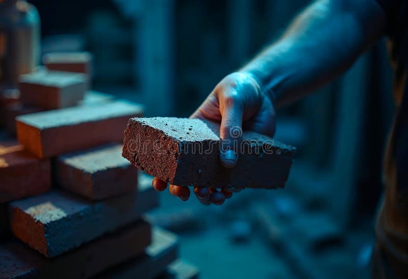 Construction Worker Placing Red Brick with Glove on Building Site Stock ...