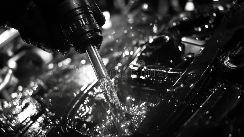 Gloved Hand Pouring Fluid into Engine Bay Stock Illustration ...