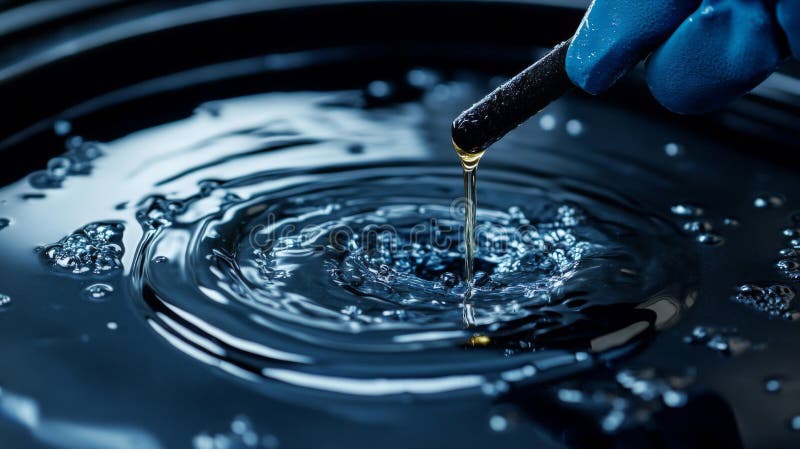 Gloved Hand Pouring Liquid into Dark Still Water Stock Illustration ...