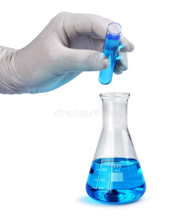 Gloved Hand Pours Blue Liquid Sample Stock Photo - Image of liquid ...