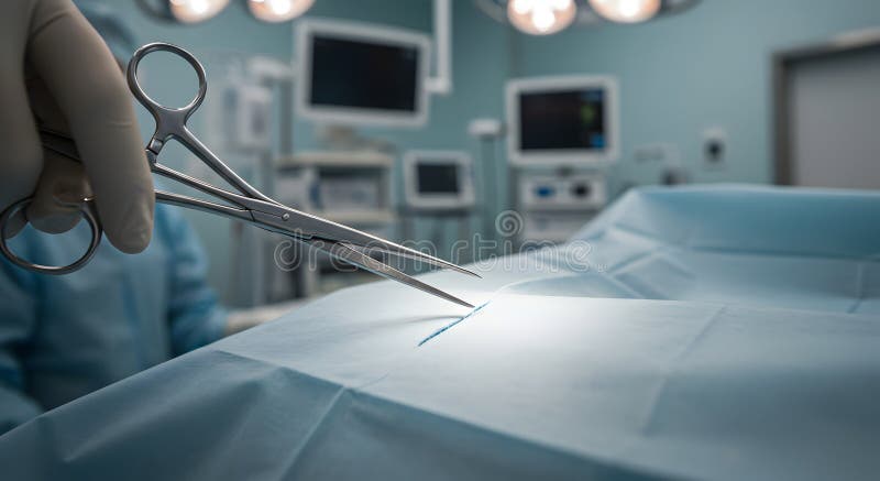 Surgical Scissors Cutting Sterile Drape in Operating Room Stock ...