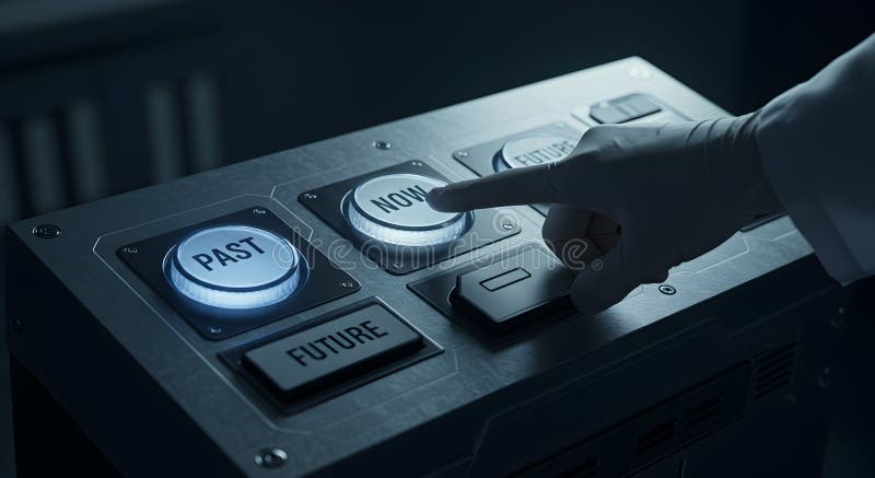 Time Travel Concept Past Now Future Buttons Finger Pressing Now Button ...