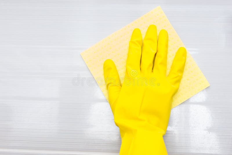 Gloved Hand and Rag Over Surface Stock Image - Image of cleanup ...