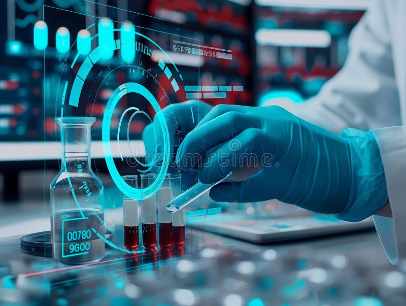 Scientist Analyzing Samples with Futuristic Technology Stock Photo ...