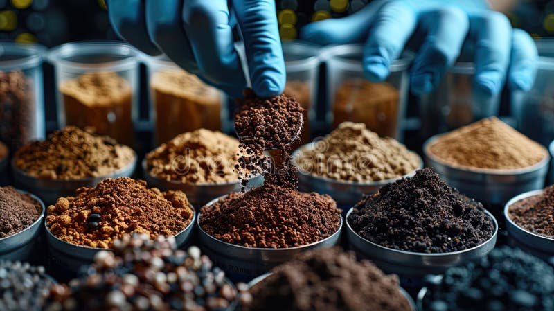 Gloved Hand Scooping Soil Samples in a Laboratory Setting Stock Image ...