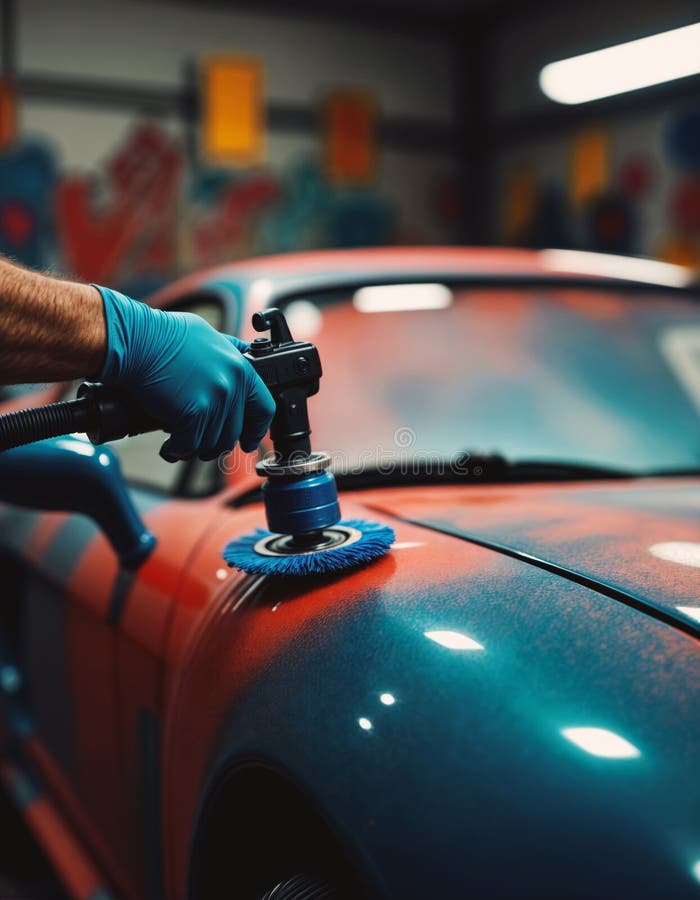 A Gloved Hand Uses a Polishing Tool on a Car S Surface, Suggesting Car ...