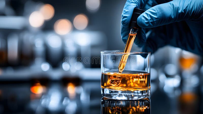 Gloved Hand Using Dropper To Add Liquid into Glass Container in ...