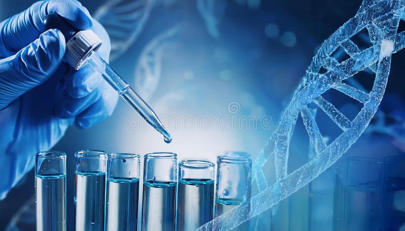 Gloved Hand is Using a Pipette in a Laboratory Setting, with a DNA ...