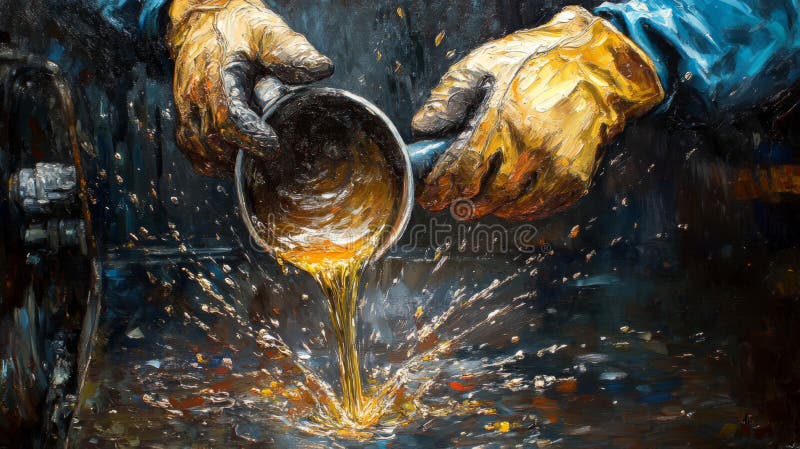 Gloved Hands Pouring Molten Metal into a Mold Stock Illustration ...