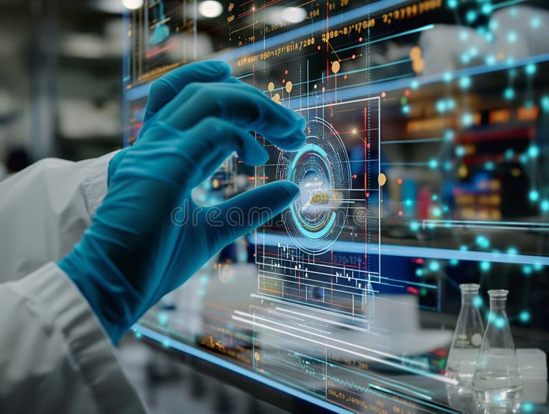 Scientist Interacting with Futuristic Digital Interface Stock ...