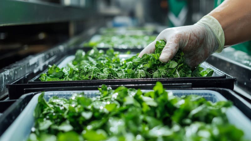 Gloved Hands Sorting Fresh Green Leafy Vegetables Stock Illustration ...