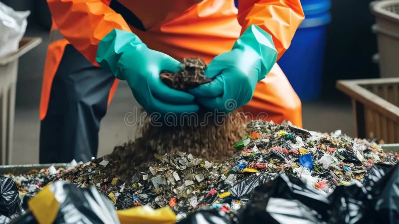 Gloved Hands Sorting Recyclable Materials in Recycling Facility for ...
