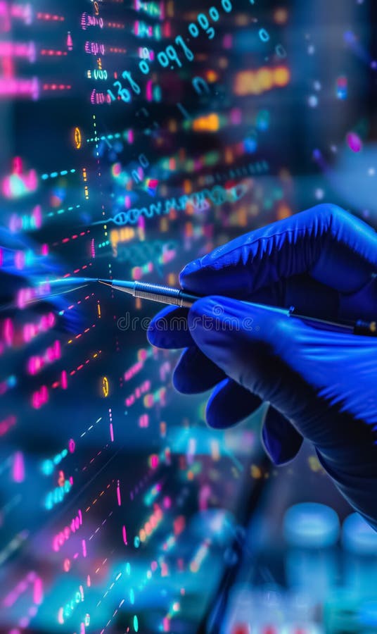 Gloved Scientist Examines Vibrant Digital Data, Technology Research in ...