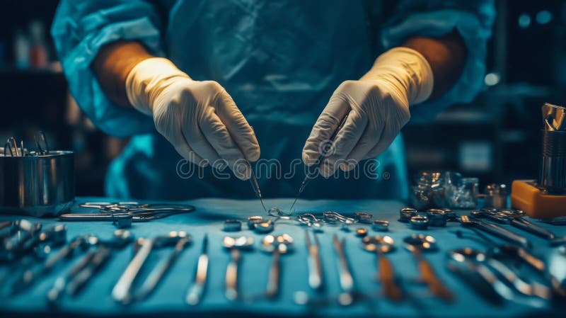 Gloved Surgeon Hands Holding Surgical Instruments Stock Illustration ...