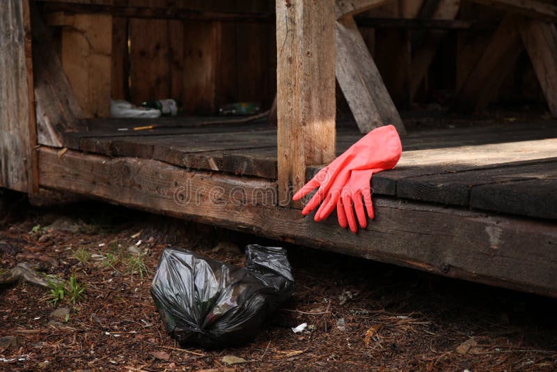 Gloves for Cleaning Garbage and Trash Bag, Green Volunteering Stock ...