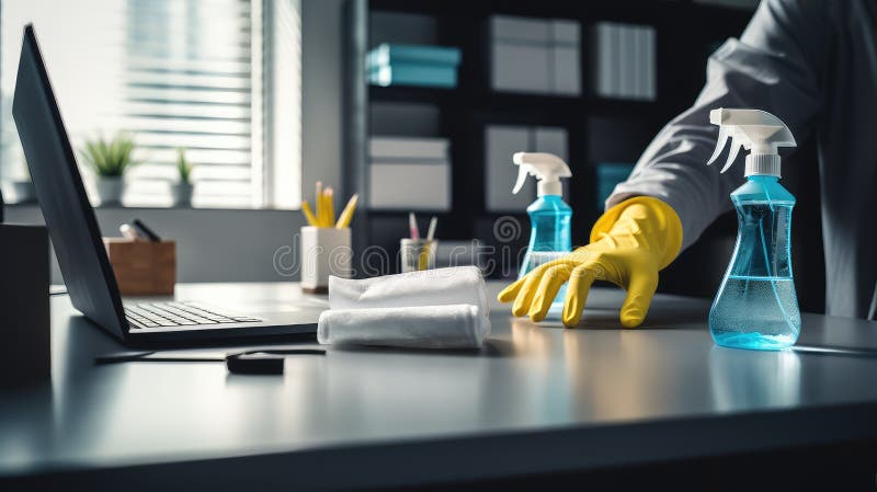 Gloves disinfect desk stock illustration. Illustration of tidy - 369755602