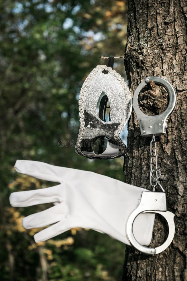 Gloves with Mask and Handcuffs Stock Image - Image of left, white: 61501887
