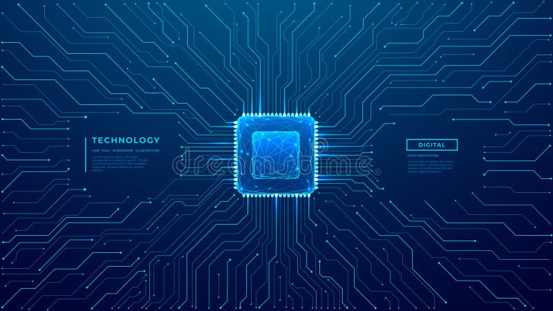 Gloving Computer Chip in the Center. Abstract Digital Tech Bg Stock ...