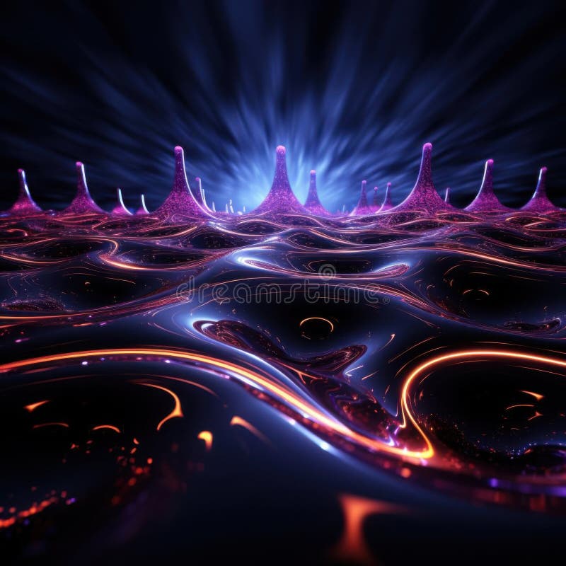 Glow Abstract Waves Surge with Neon Lights and Future Landscape with ...