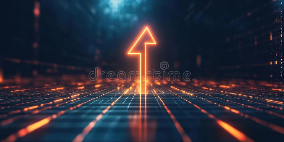 Glow Arrow Guides a Path in Digital Space and High Technology Theme ...