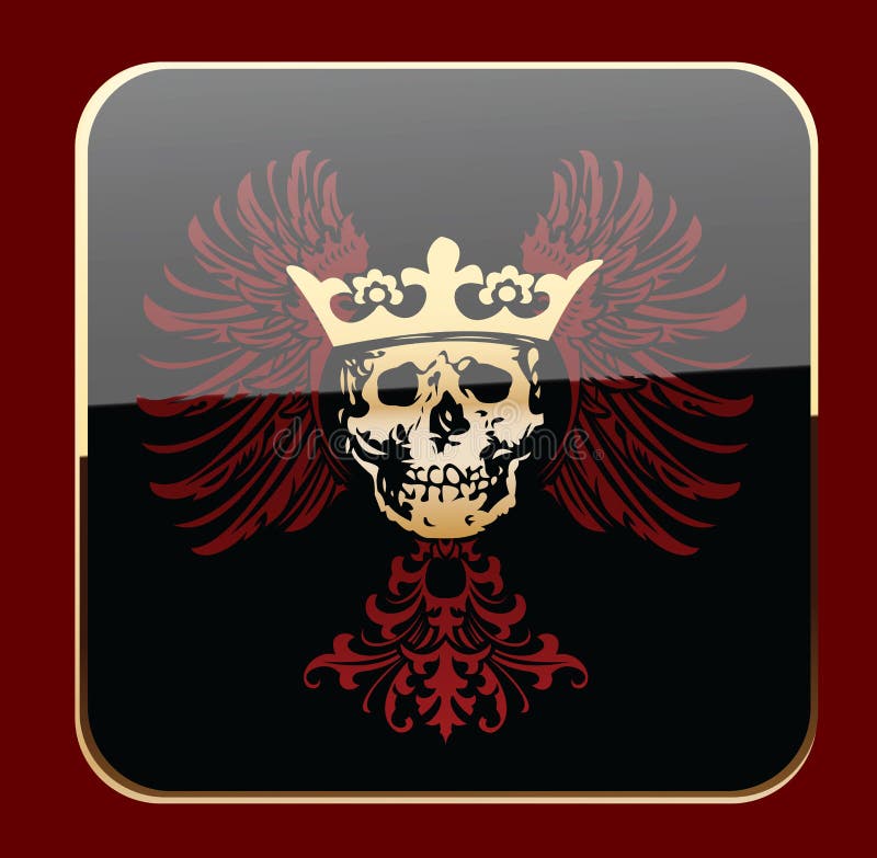 Glow Black Crowned Skull on Red Wings. Stock Illustration ...