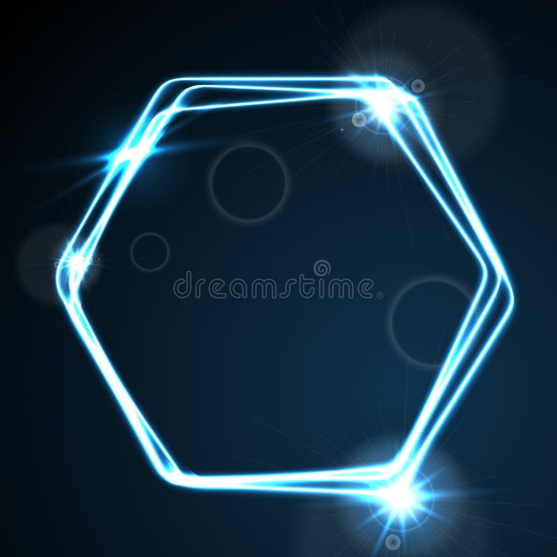Glow Blue Neon Vector Hexagon Shiny Design Stock Vector - Illustration ...