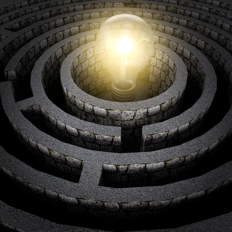 Glow bulb inside the maze stock illustration. Illustration of abstract ...