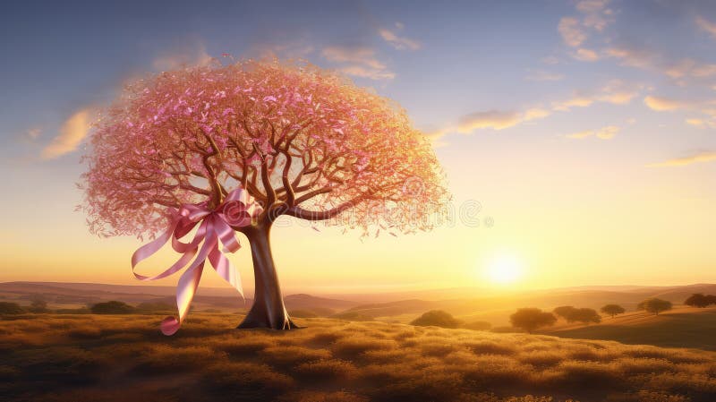 Glow cancer ribbon tree stock illustration. Illustration of community ...