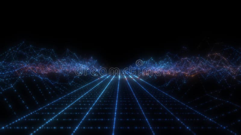 Glow Digital Landscape with Particles. Digital Technology Concept Stock ...