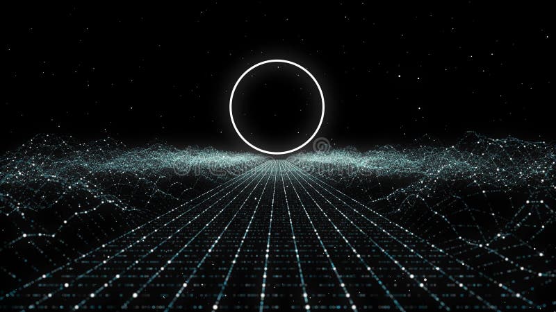 Glow Digital Landscape with Particles. Digital Technology Concept Stock ...