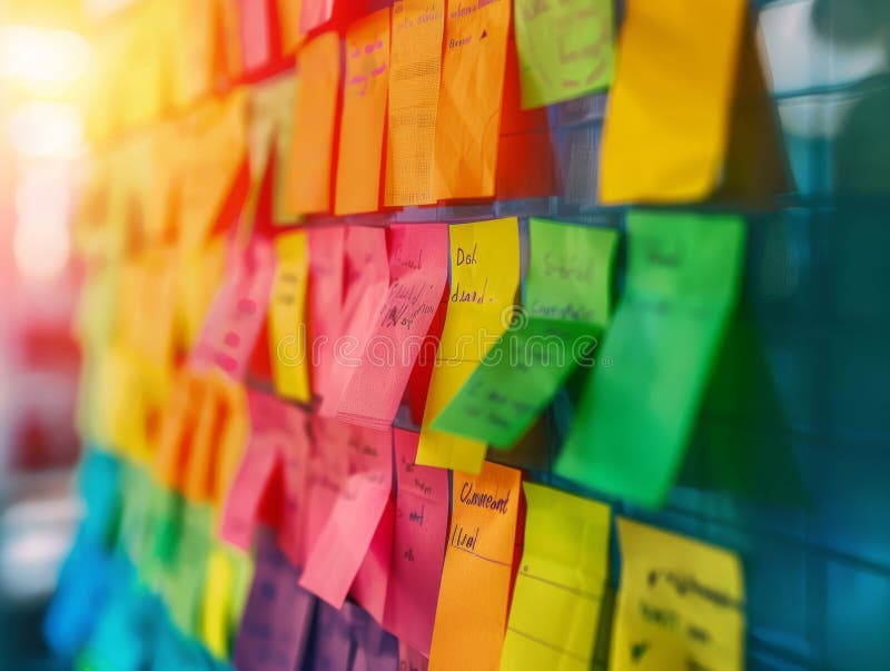 Glow of Ideas and Tasks Emanates from the Vibrant Sticky Note Wall ...