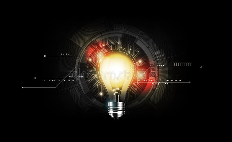 Glow Light Bulb with Technology Concept and Futuristic Electronic ...