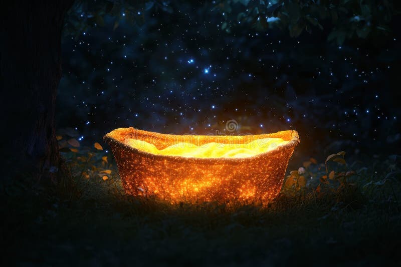 Glow of the Magical Basket Illuminates a Serene Forest Setting at Night ...