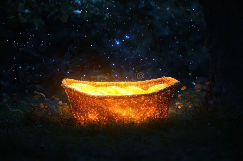 Glow of the Magical Basket Illuminates a Serene Forest Setting at Night ...