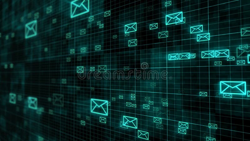 Glow Mail Envelopes on a Dark Grid Background Stock Illustration ...