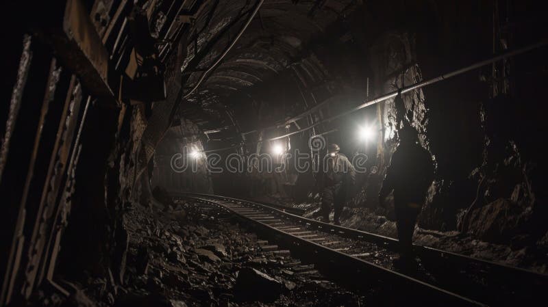 The Glow of Miners Headlamps Can Be Seen in the Darkness of the Deep ...