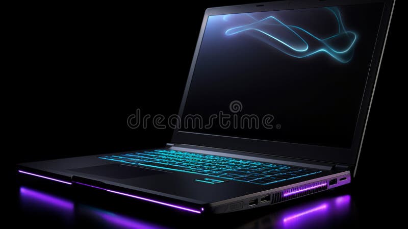 Glow Neon Modern Futuristic with Laptop. Notebook Electronic Device ...