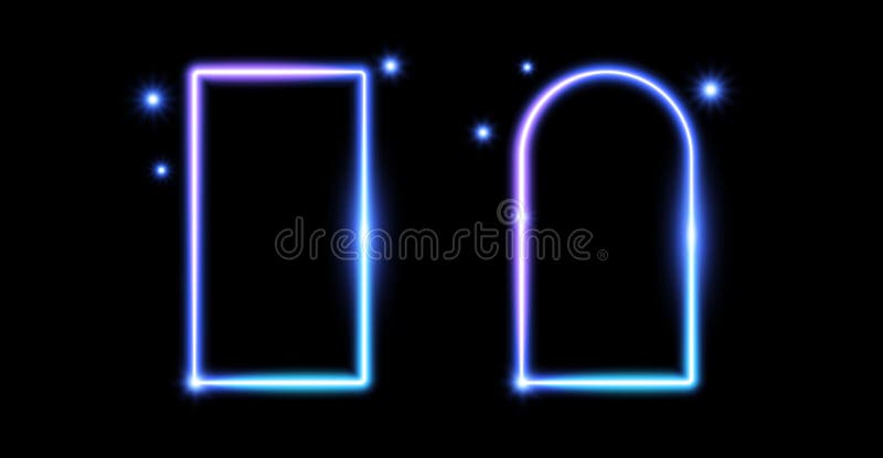 Glow Neon Rectangle and Arch Frames. Blue Light Shining Borders. Neon ...
