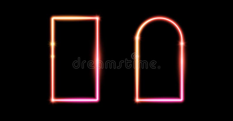 Glow Neon Rectangle and Arch Frames. Pink Yellow Shining Borders. Neon ...