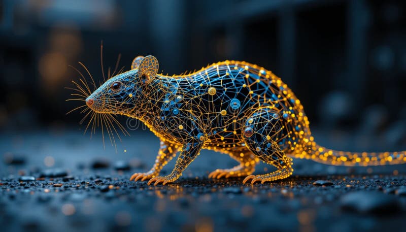 Glow Rat Walking Digital Design with Abstract Connection Points Stock ...