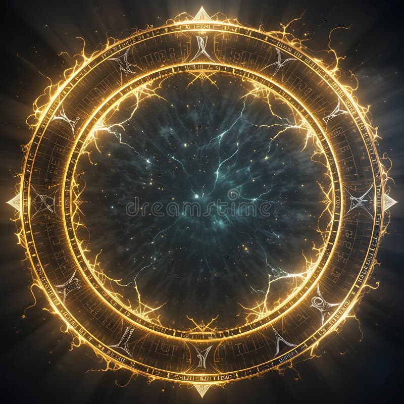 Glow Ring Portal with Celestial Nebula Background and Lightning Effect ...