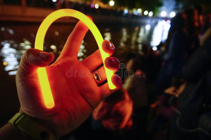 Glow Stick in Man Hand in the Dark Stock Image - Image of human, dark ...